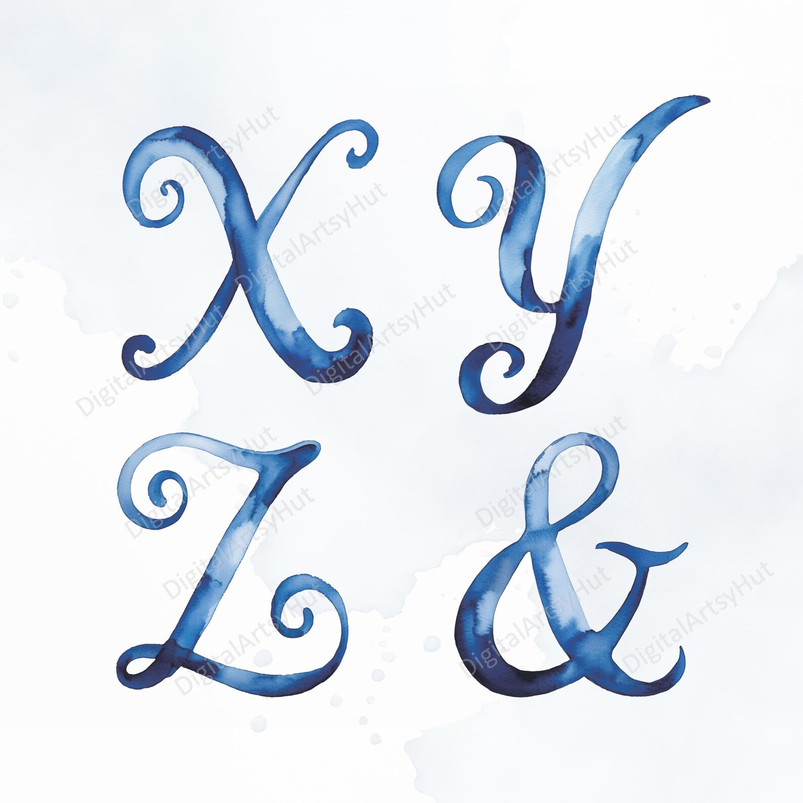 Blue Watercolor Alphabet Clipart: Wedding Monogram PNG (digital ...