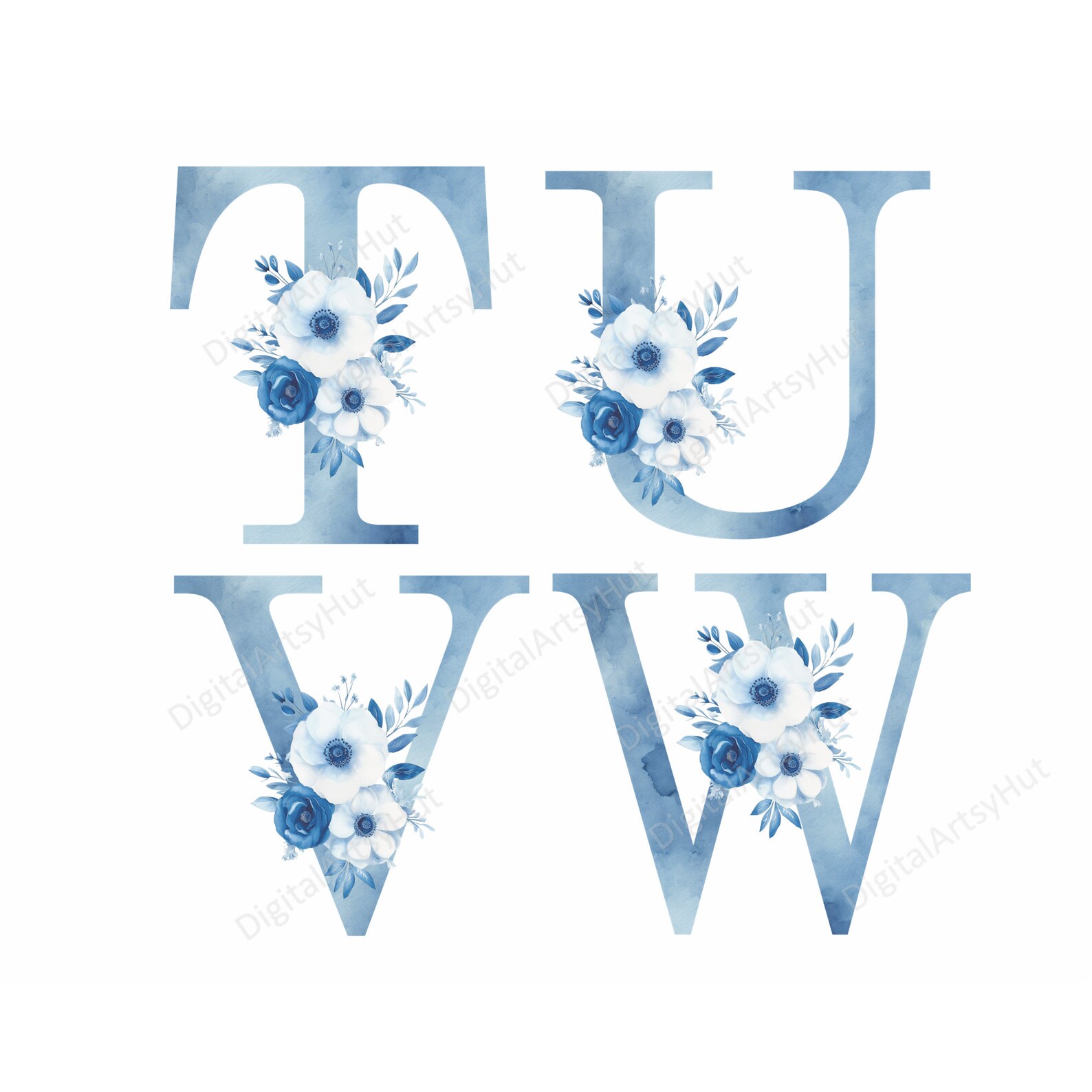 Watercolor Floral Alphabet PNG Bundle: Decorative Letters (digital ...