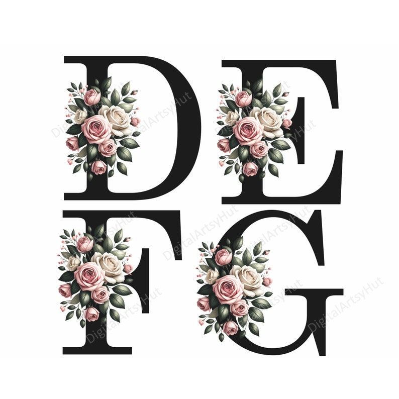Watercolor Floral Alphabet Clipart: Pink Rose Letters (digital Download ...