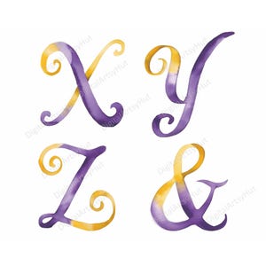 Watercolor Purple & Yellow Alphabet Clipart: 37 PNG Monogram Letters ...