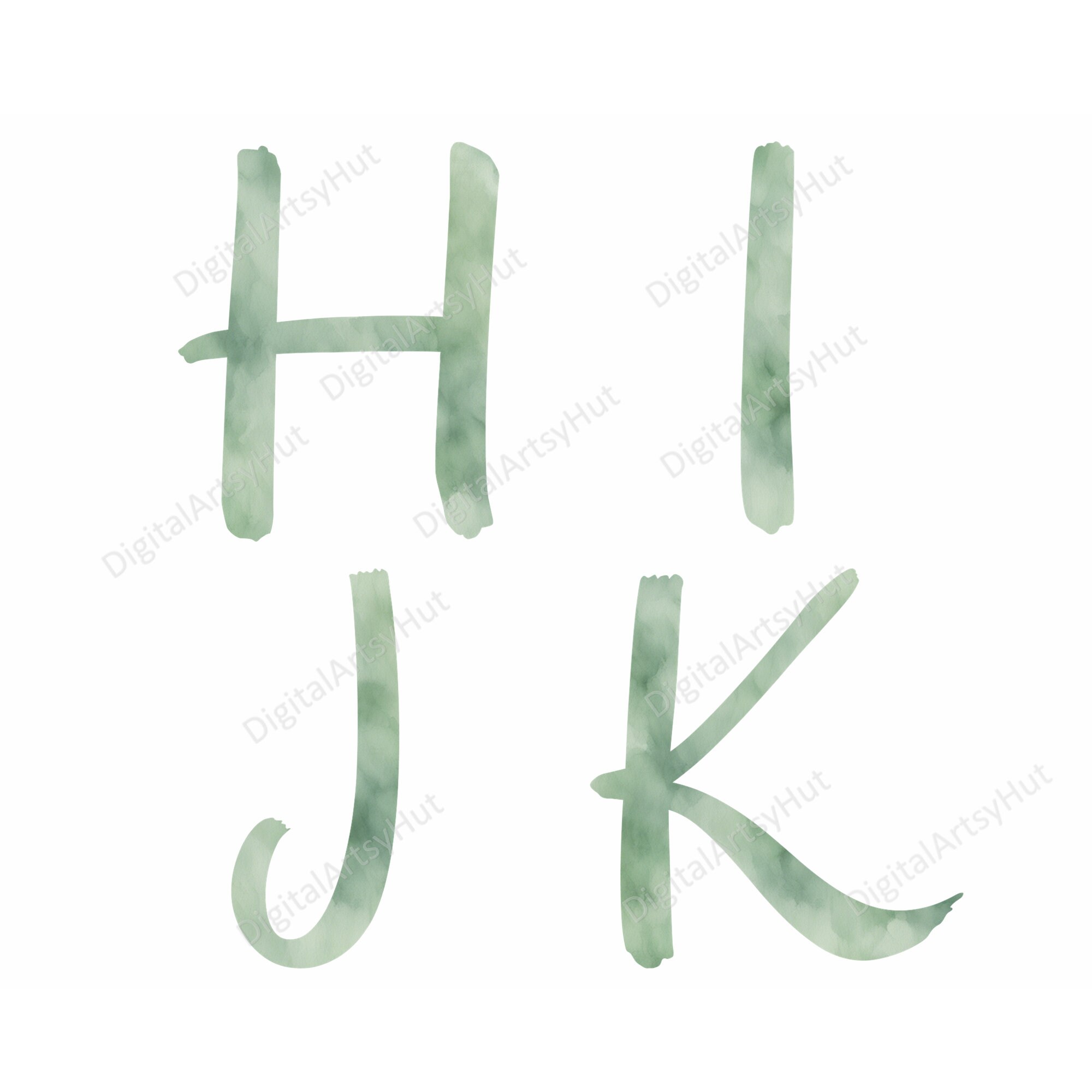 Watercolor Green Alphabet Clipart: Wedding Monogram Letters (digital ...