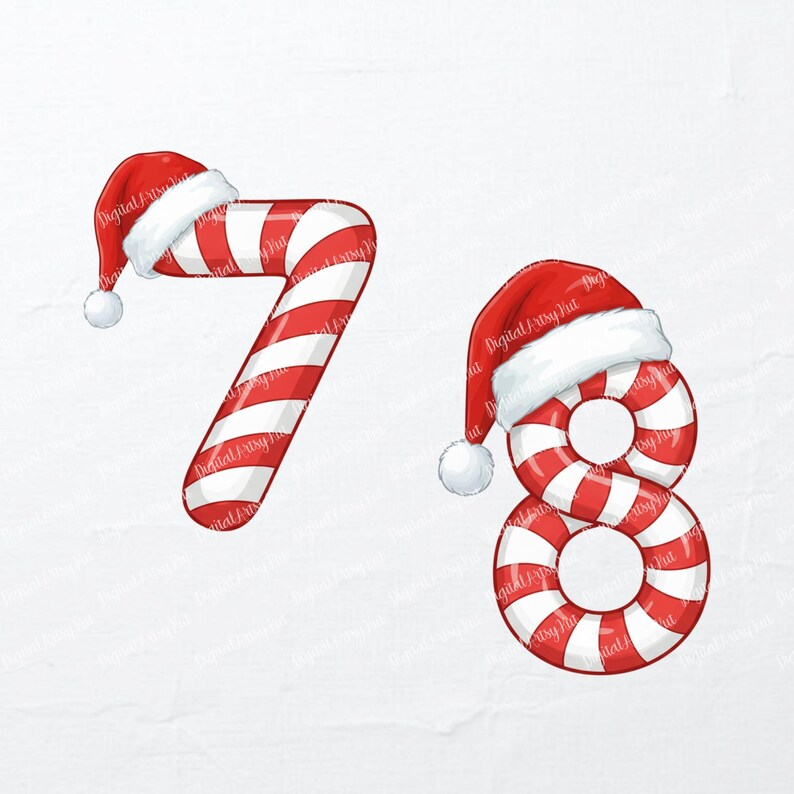Christmas Candy Cane Numbers (0–9) PNG Set – Santa Hat Clipart, 300 DPI ...