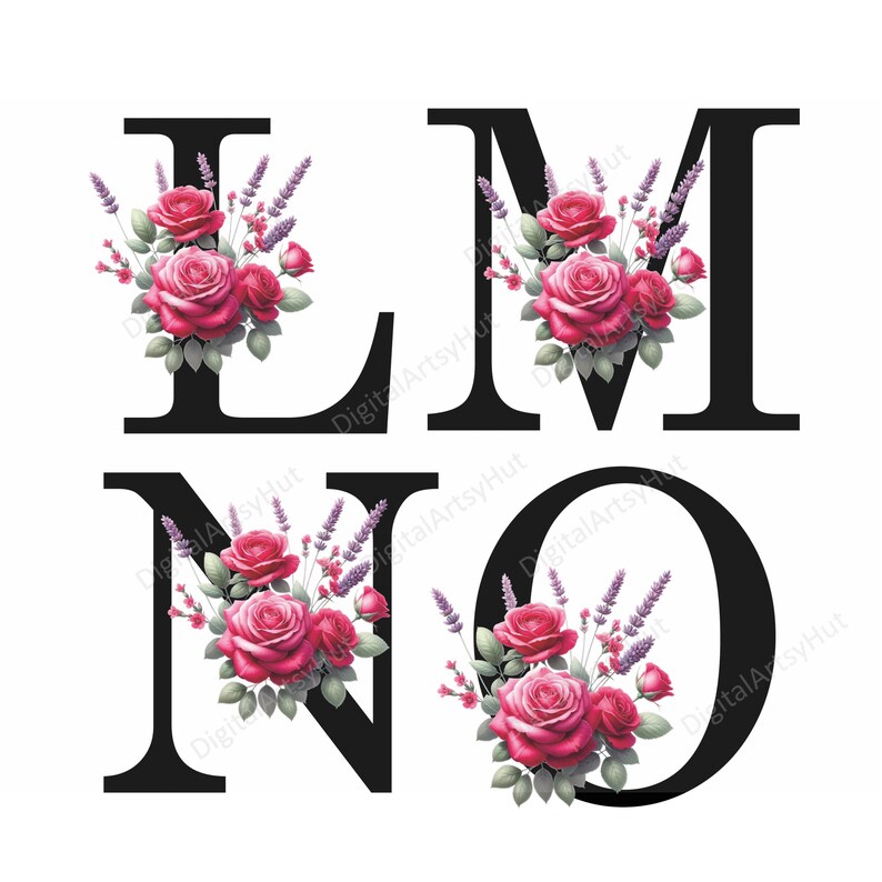 Floral Letters PNG Alphabet Clipart Bundle With Red Watercolor Roses ...