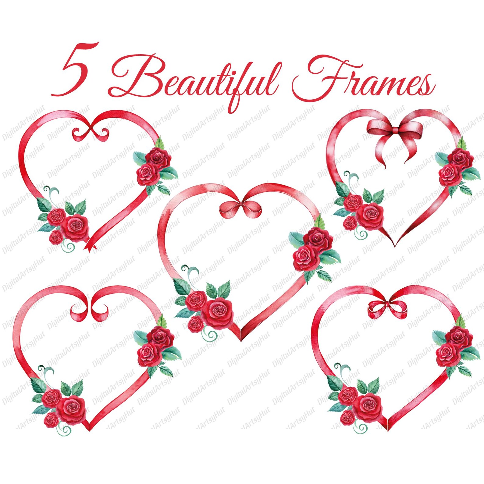 Floral Heart Clipart Flower Frame Border PNG - Valentine Heart Frames ...