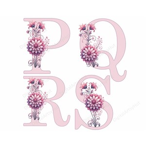 Floral Alphabet Clipart Bundle: Pink Flower Letters (PNG Digital ...