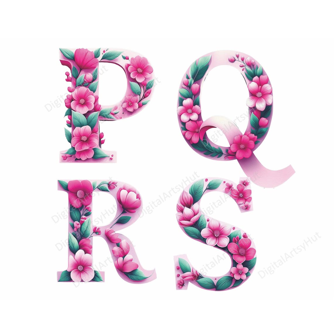 Floral Alphabet PNG Bundle. Watercolor Pink Floral Letters Decorative ...