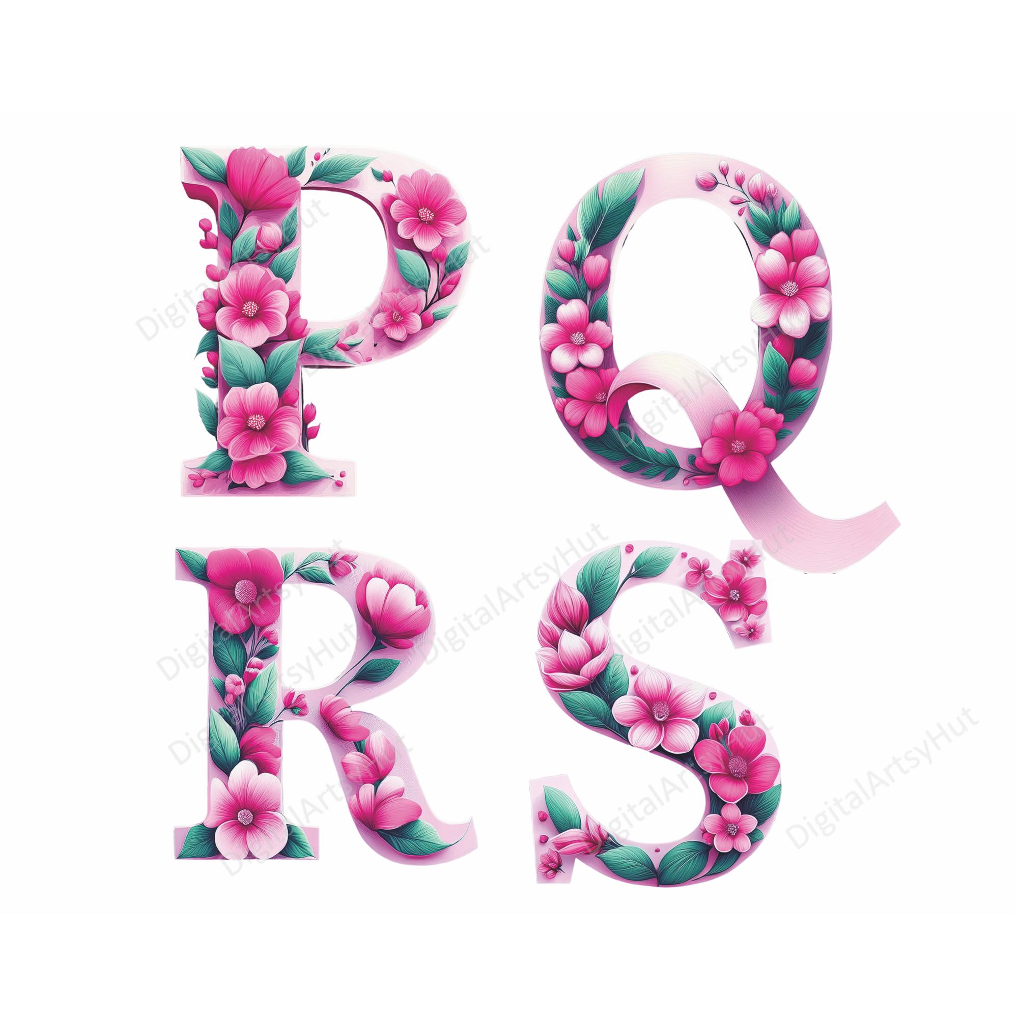 Floral Alphabet PNG Bundle. Watercolor Pink Floral Letters Decorative ...