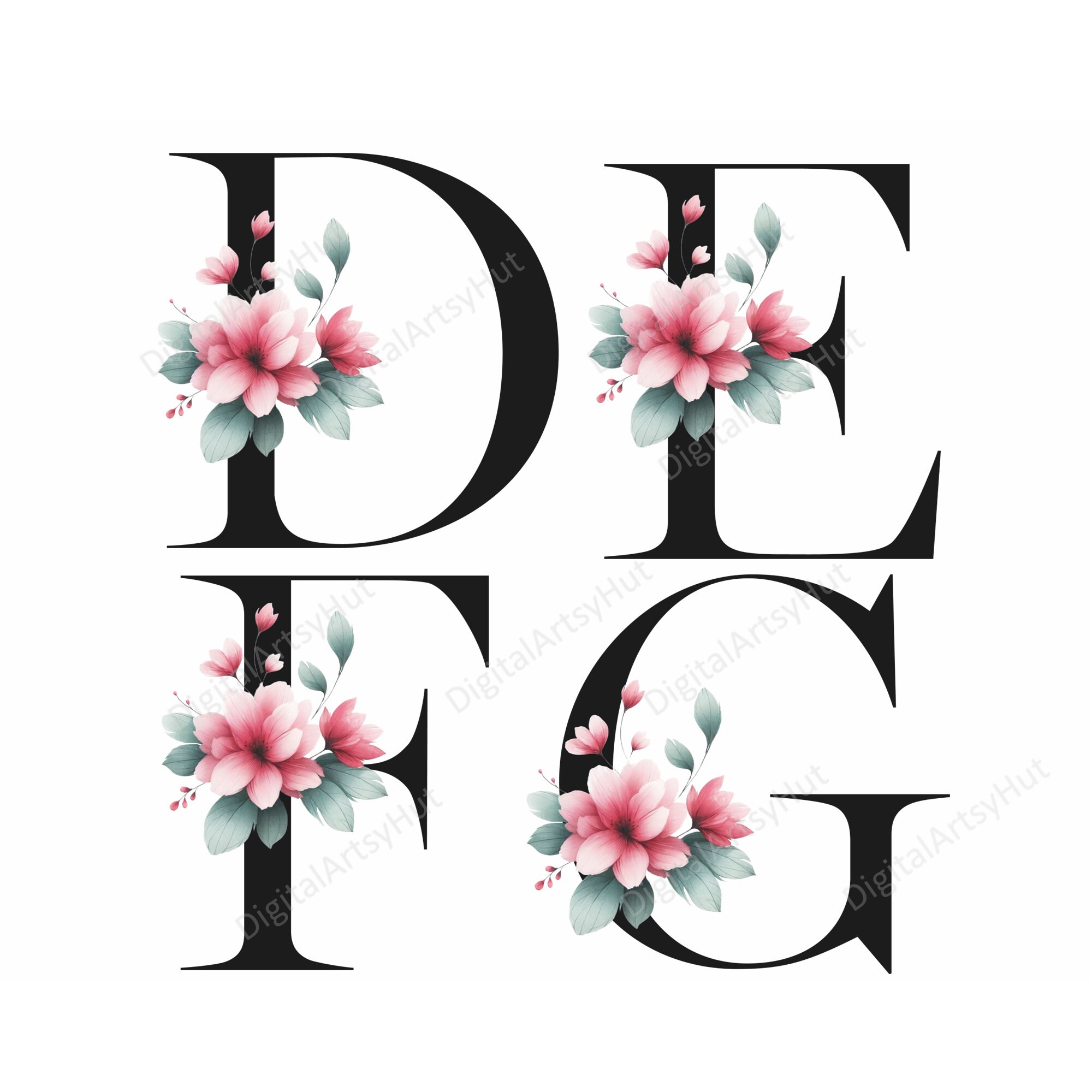 Floral Letter Clipart: Pink Watercolor Flower Alphabet (PNG Digital ...