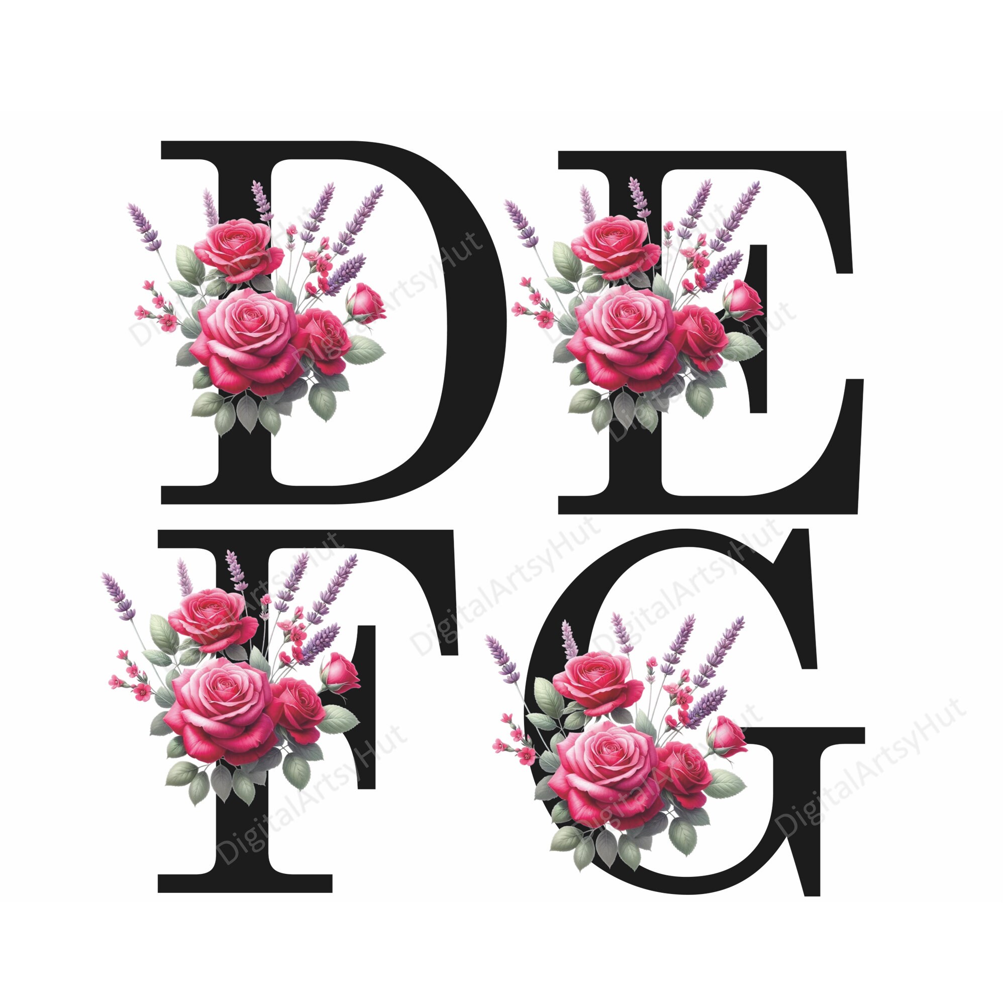 Floral Letters PNG Alphabet Clipart Bundle With Red Watercolor Roses ...