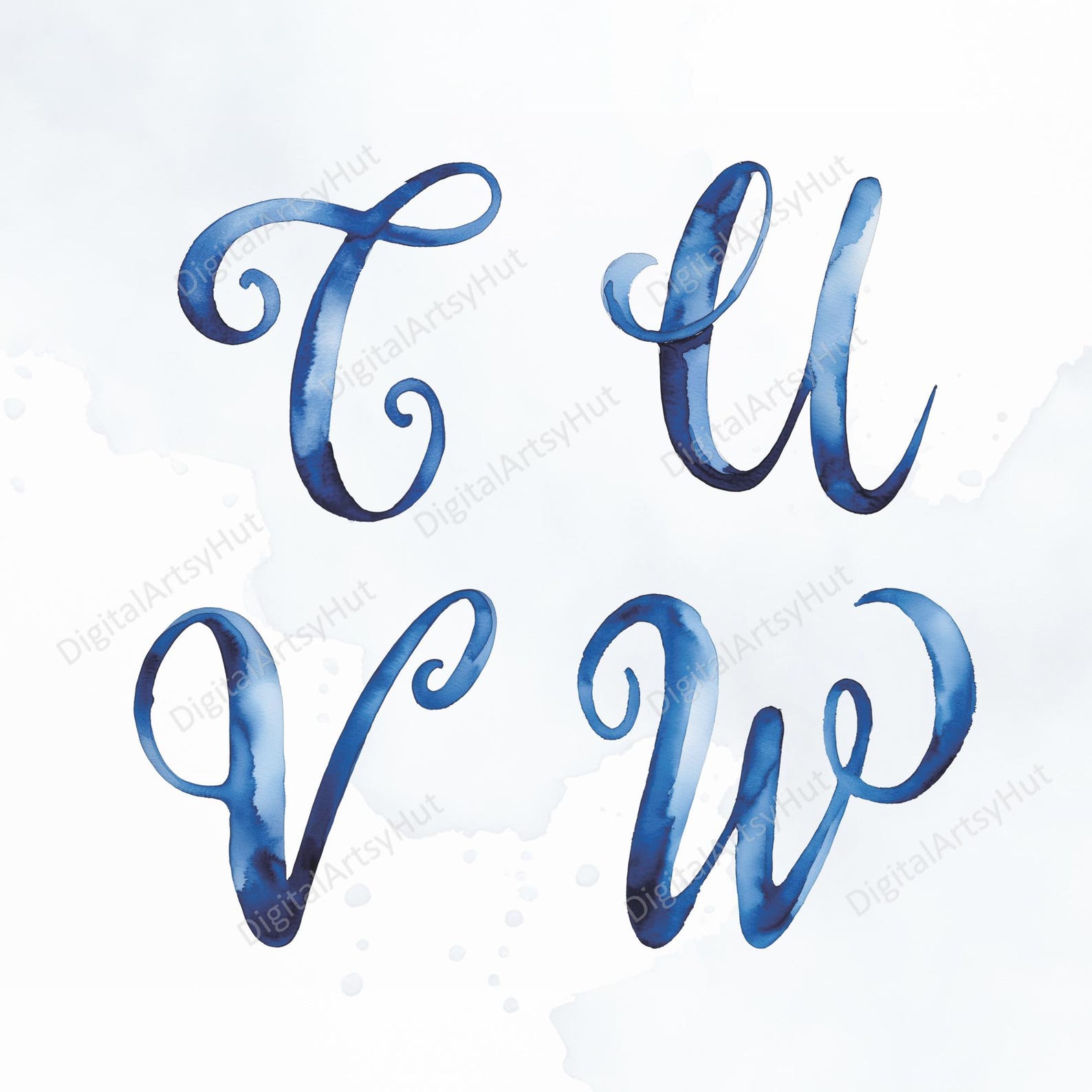 Blue Watercolor Alphabet Clipart: Wedding Monogram PNG (digital ...