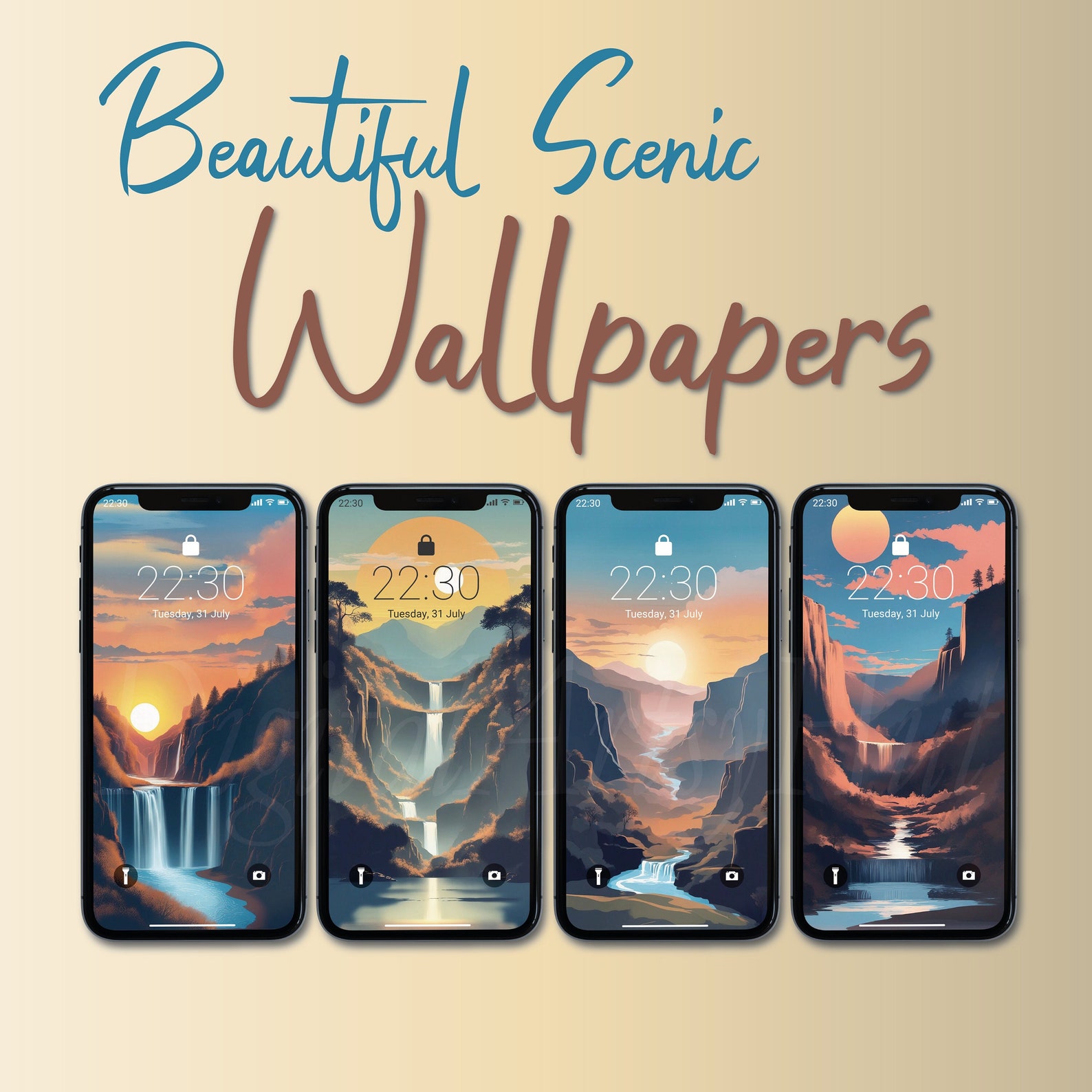 Waterfall Landscape Phone Wallpaper: Serene Mobile Background (digital ...
