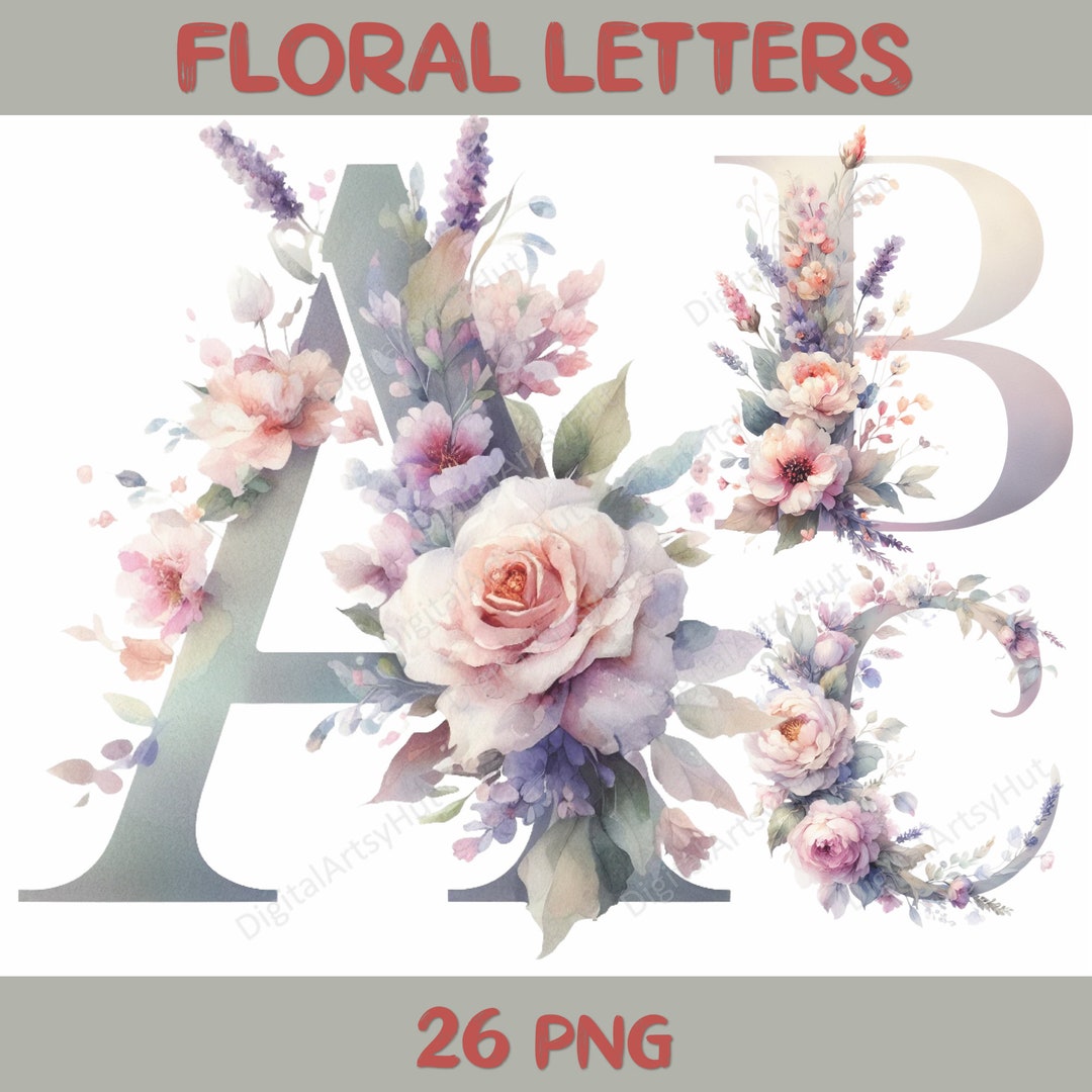 Watercolor Letter Alphabet Bundle Floral Letters Decorative Letters ...