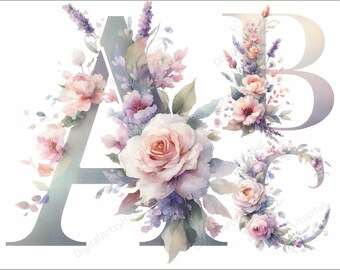 Watercolor Alphabet PNG Bundle Floral Letters Decorative Letters ...