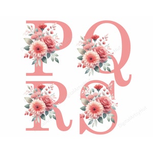 Floral Letter Alphabet Clipart Bundle With Watercolor Florals ...