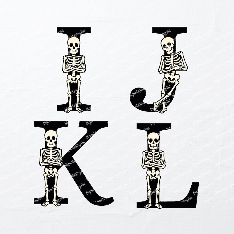 Skeleton Halloween Banner Letters: A-Z PNG Alphabet (digital Download ...
