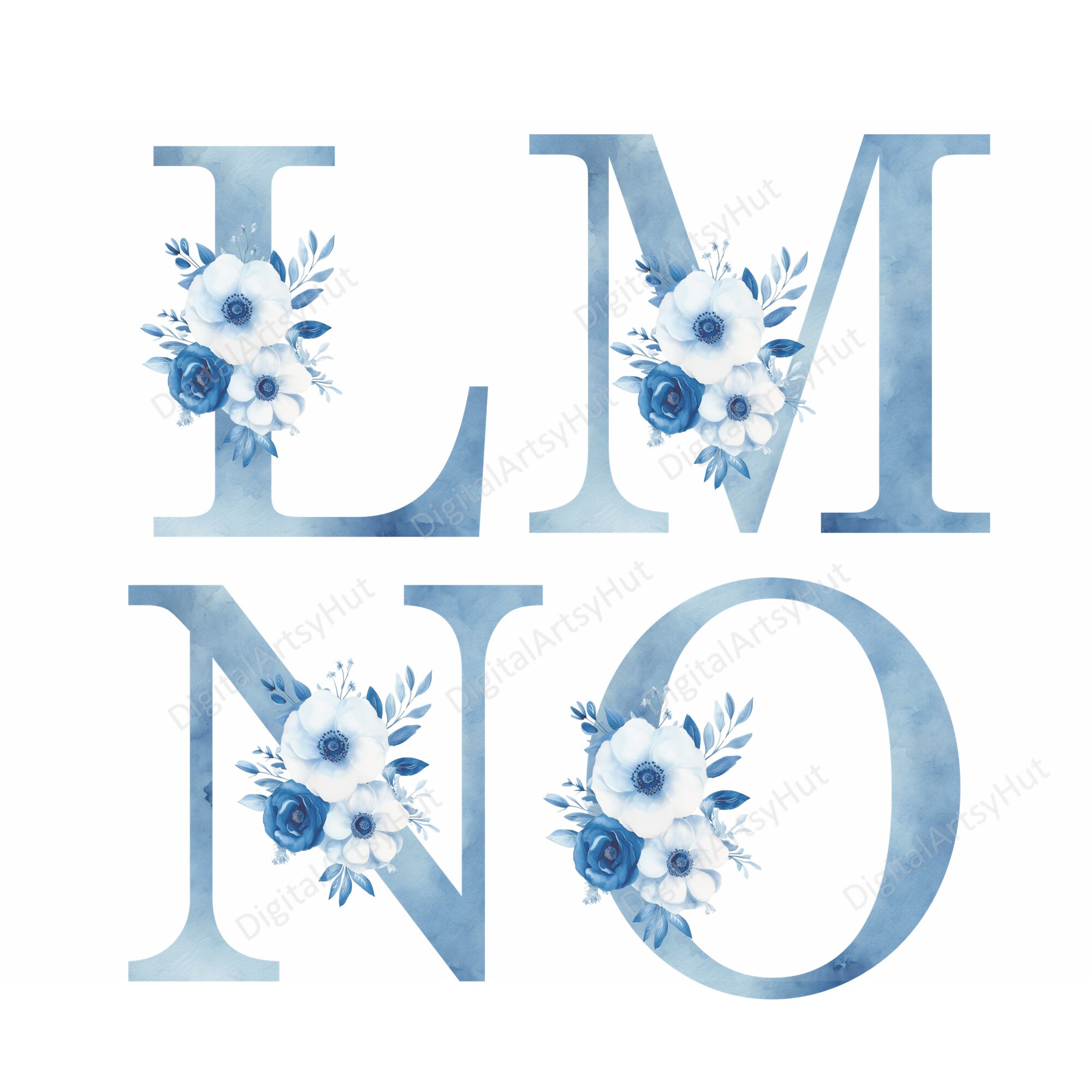 Watercolor Floral Alphabet PNG Bundle: Decorative Letters (digital ...