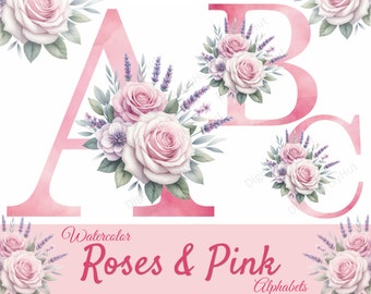 Watercolor Alphabet Letters Bundle Floral Letters Sublimation Letters ...