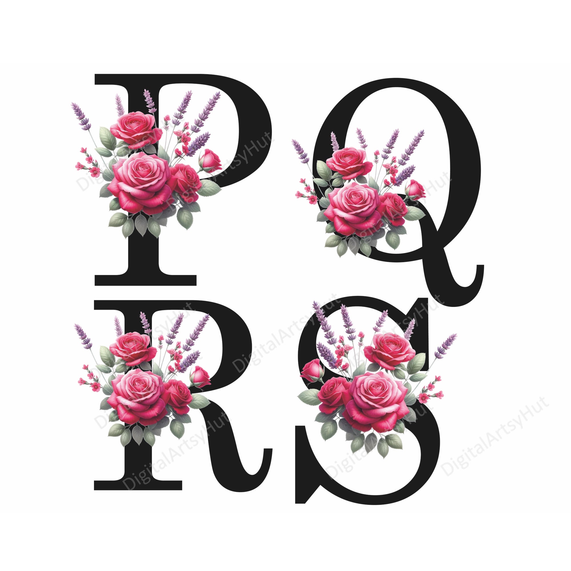 Floral Letters PNG Alphabet Clipart Bundle With Red Watercolor Roses ...