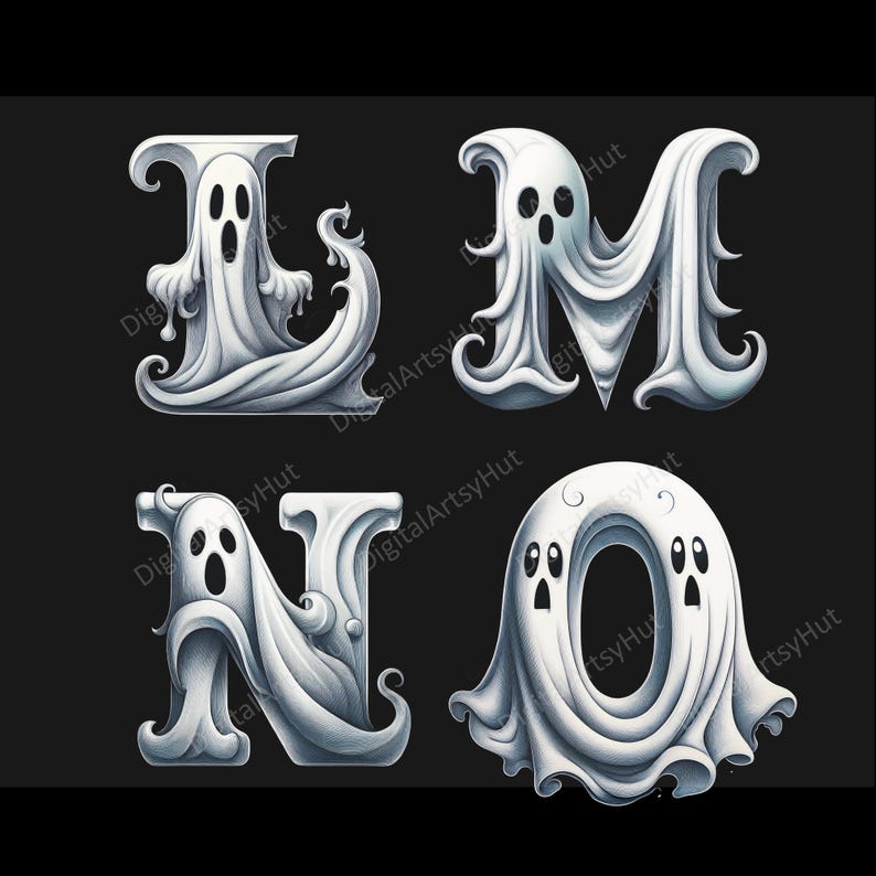 Ghost Halloween Alphabet PNG — A–Z Spooky Uppercase Letters for ...