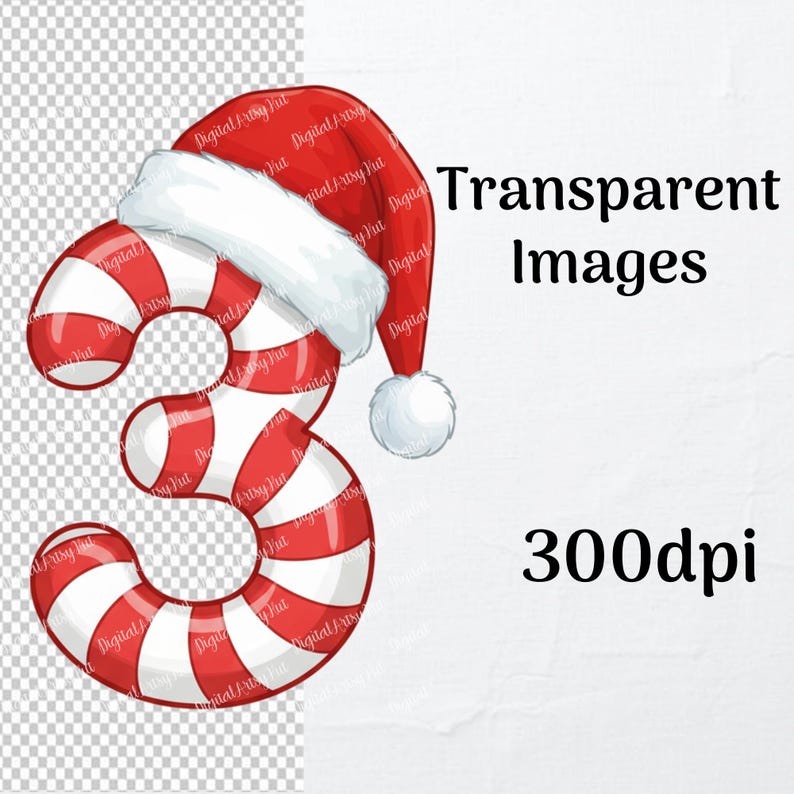 Christmas Candy Cane Numbers (0–9) PNG Set – Santa Hat Clipart, 300 DPI ...