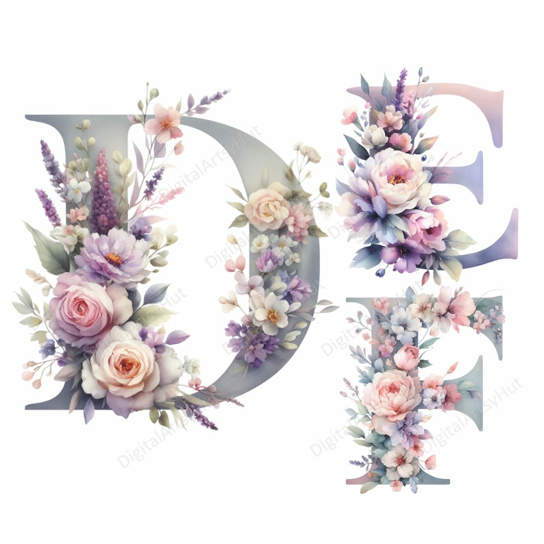 Watercolor Letter Alphabet Bundle Floral Letters Decorative Letters ...