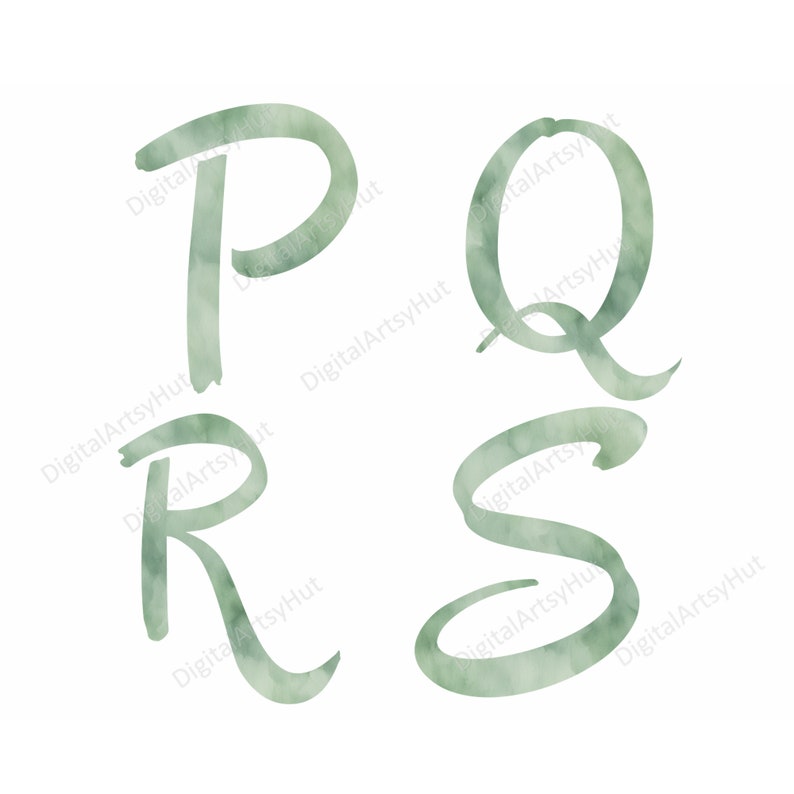 Watercolor Green Alphabet Clipart: Wedding Monogram Letters (digital ...