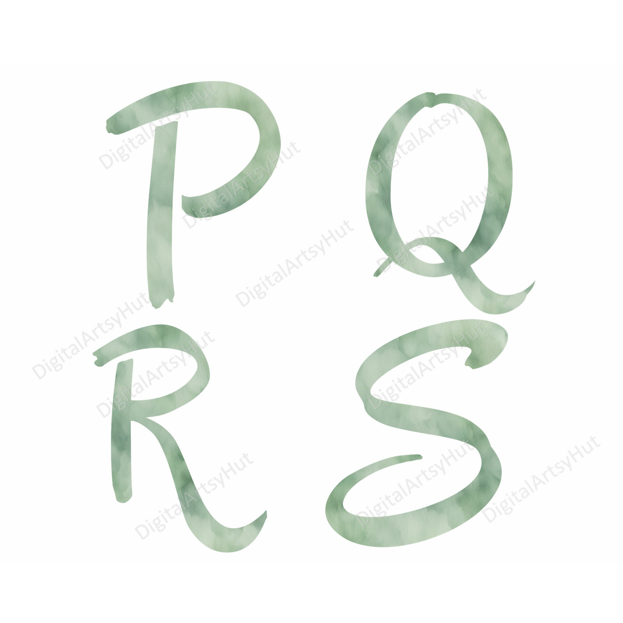 Watercolor Green Alphabet Clipart: Wedding Monogram Letters (digital ...
