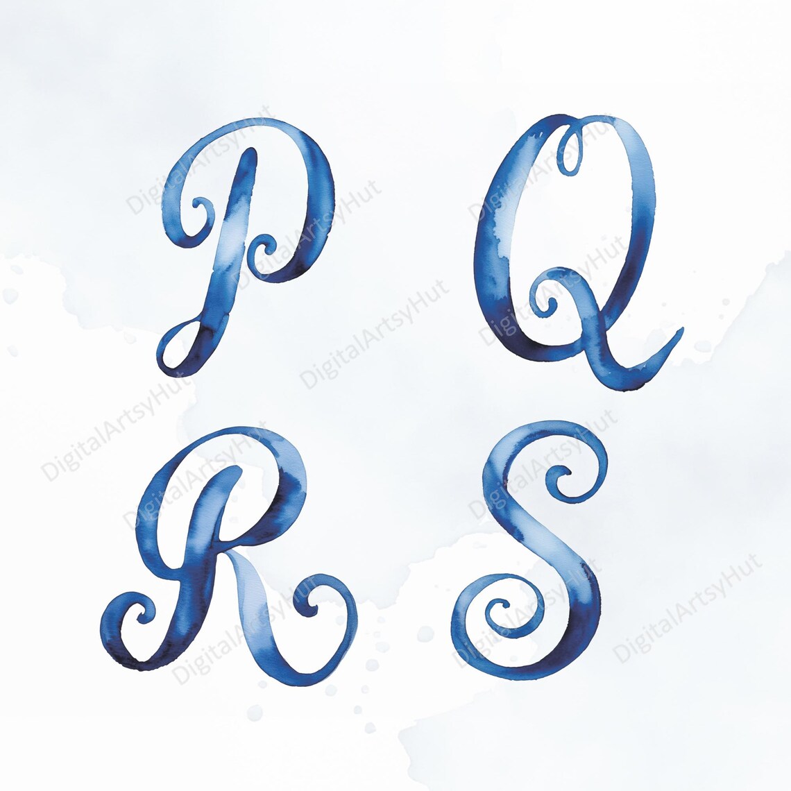 Blue Watercolor Alphabet Clipart: Wedding Monogram PNG (digital ...