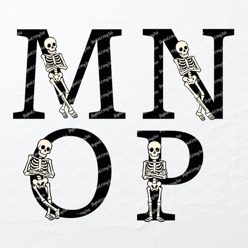 Skeleton Halloween Banner Letters: A-Z PNG Alphabet (digital Download ...
