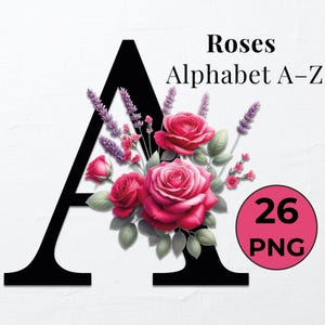 Watercolor Rose Floral Letters: PNG Alphabet Clipart (digital Download ...