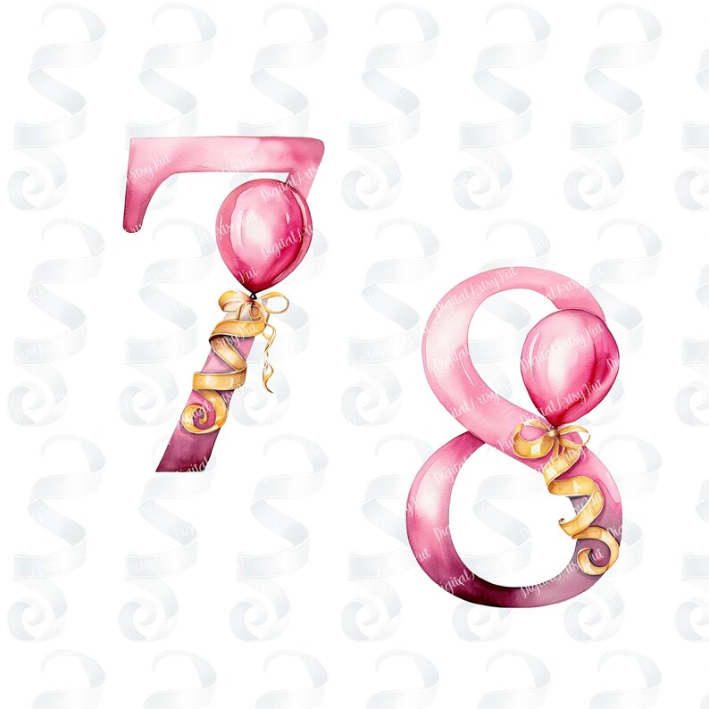 Watercolor Balloon Numbers Clipart: Birthday Anniversary PNG (digital ...