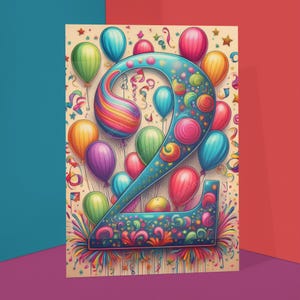 Second Birthday Number 2 Card Clipart Instant Download. Printable Card ...