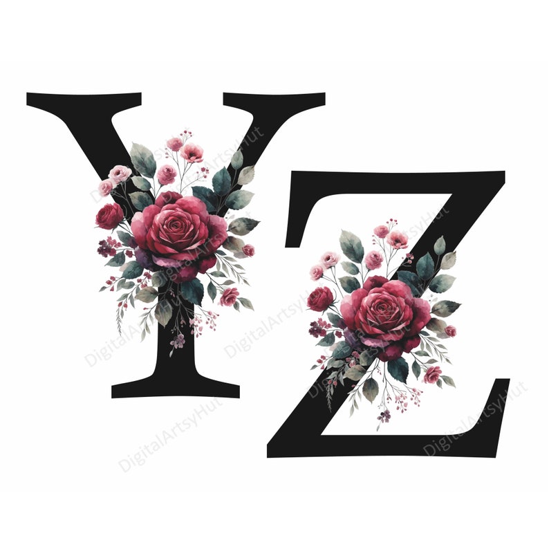 Watercolor Floral Letter Clipart Bundle: Wedding Monogram (PNG Digital ...