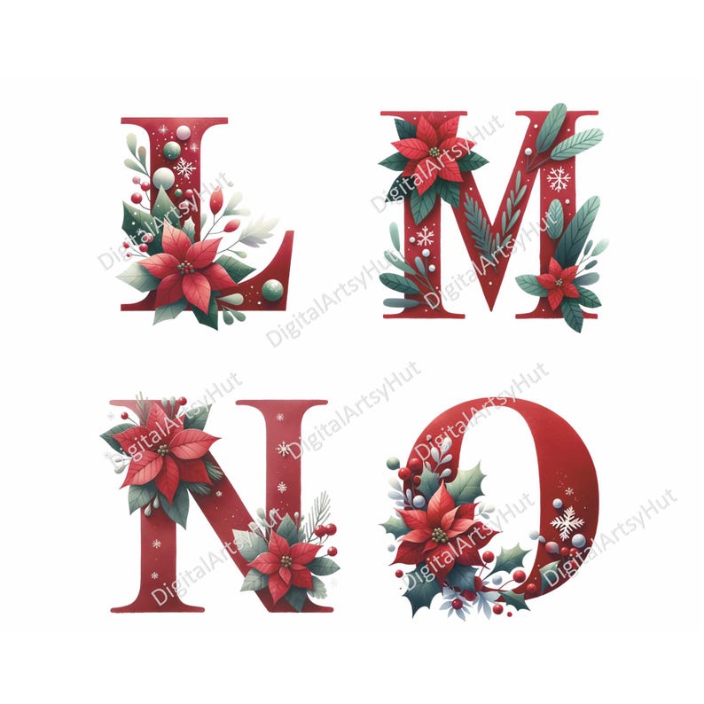 Christmas Alphabet Bundle Floral Letters Decorative Letters. Floral ...