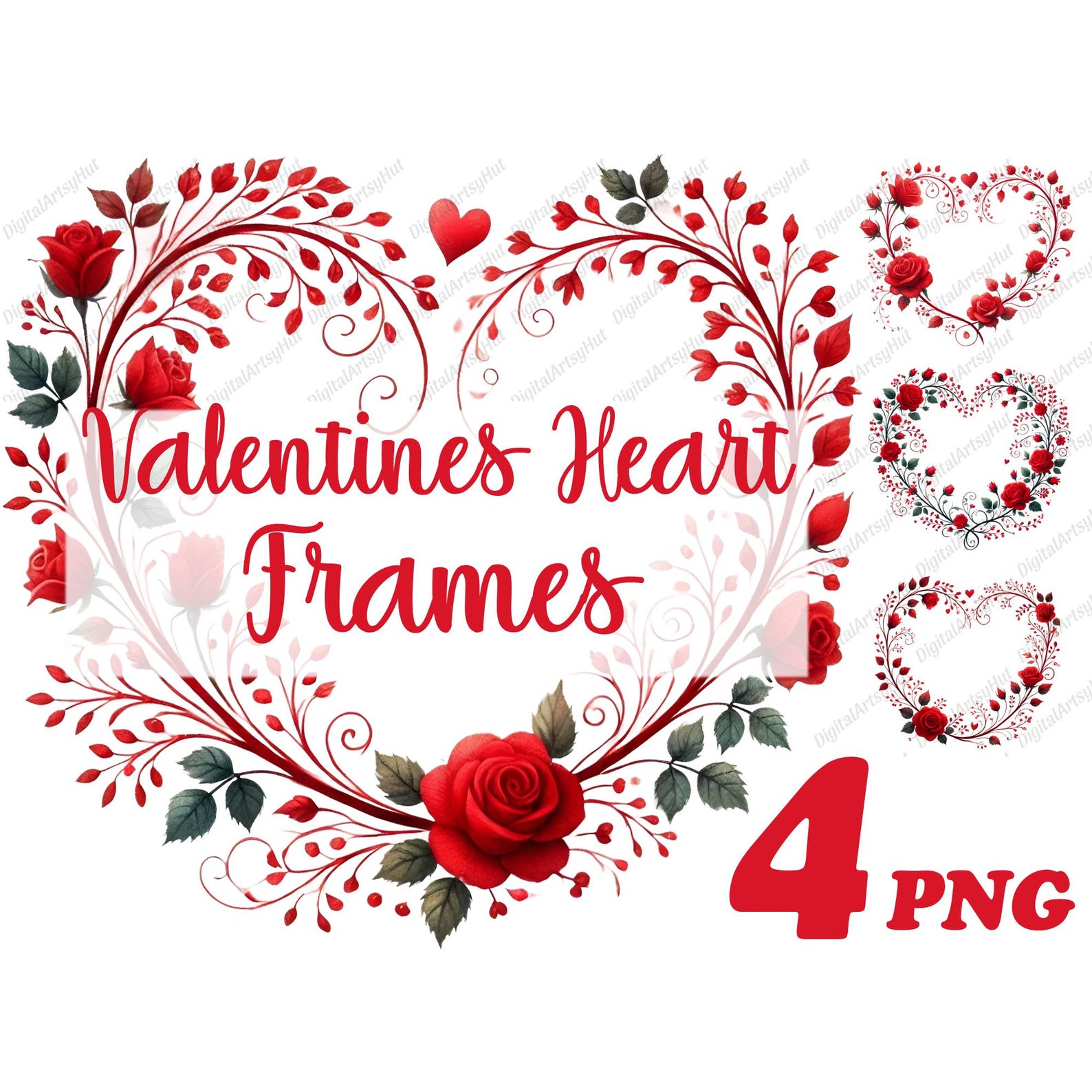 Floral Heart Clipart Flower Frame Border PNG - Valentine Heart Frames ...
