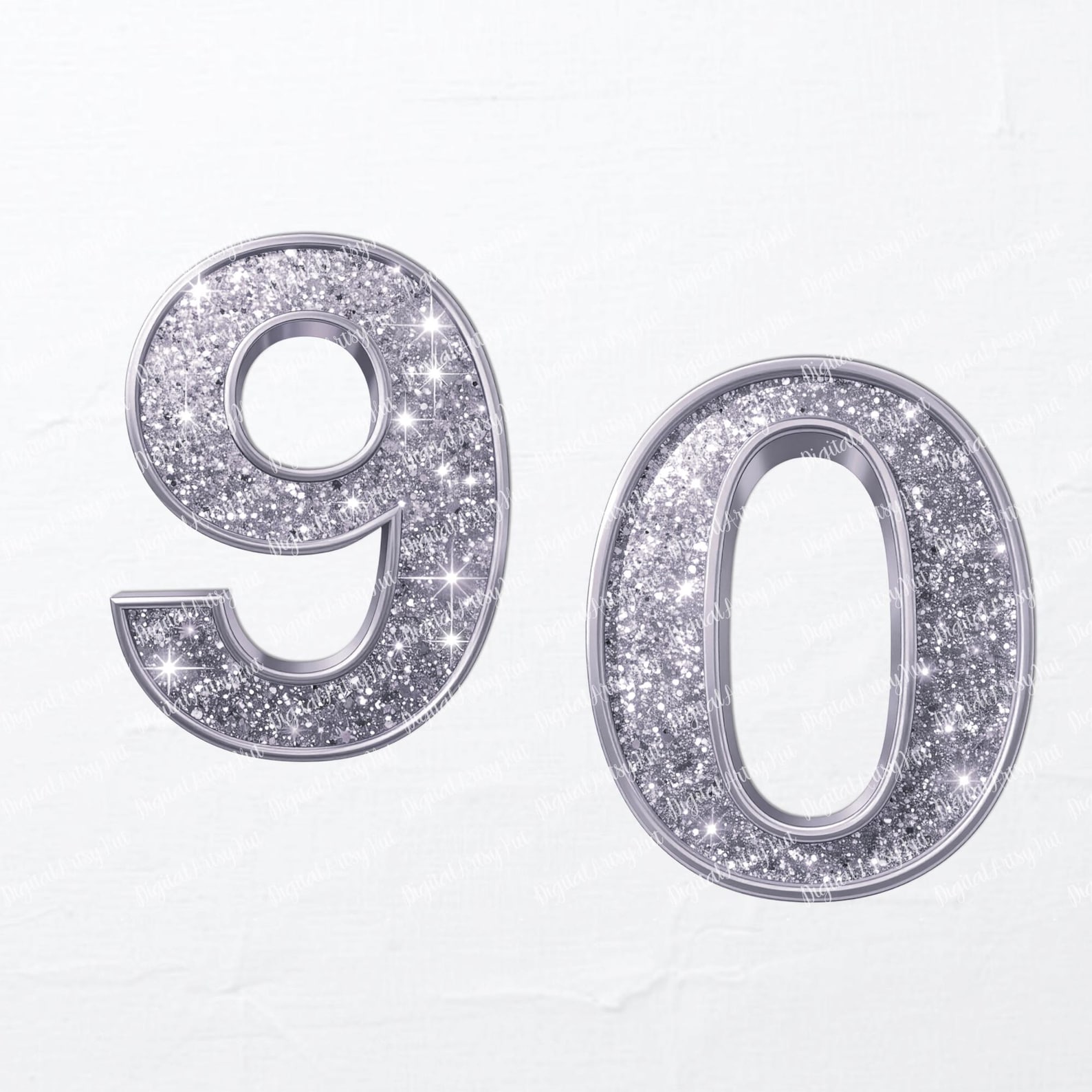 Silver Glitter Numbers Clipart: Printable Typography, Wedding DIY (PNG ...
