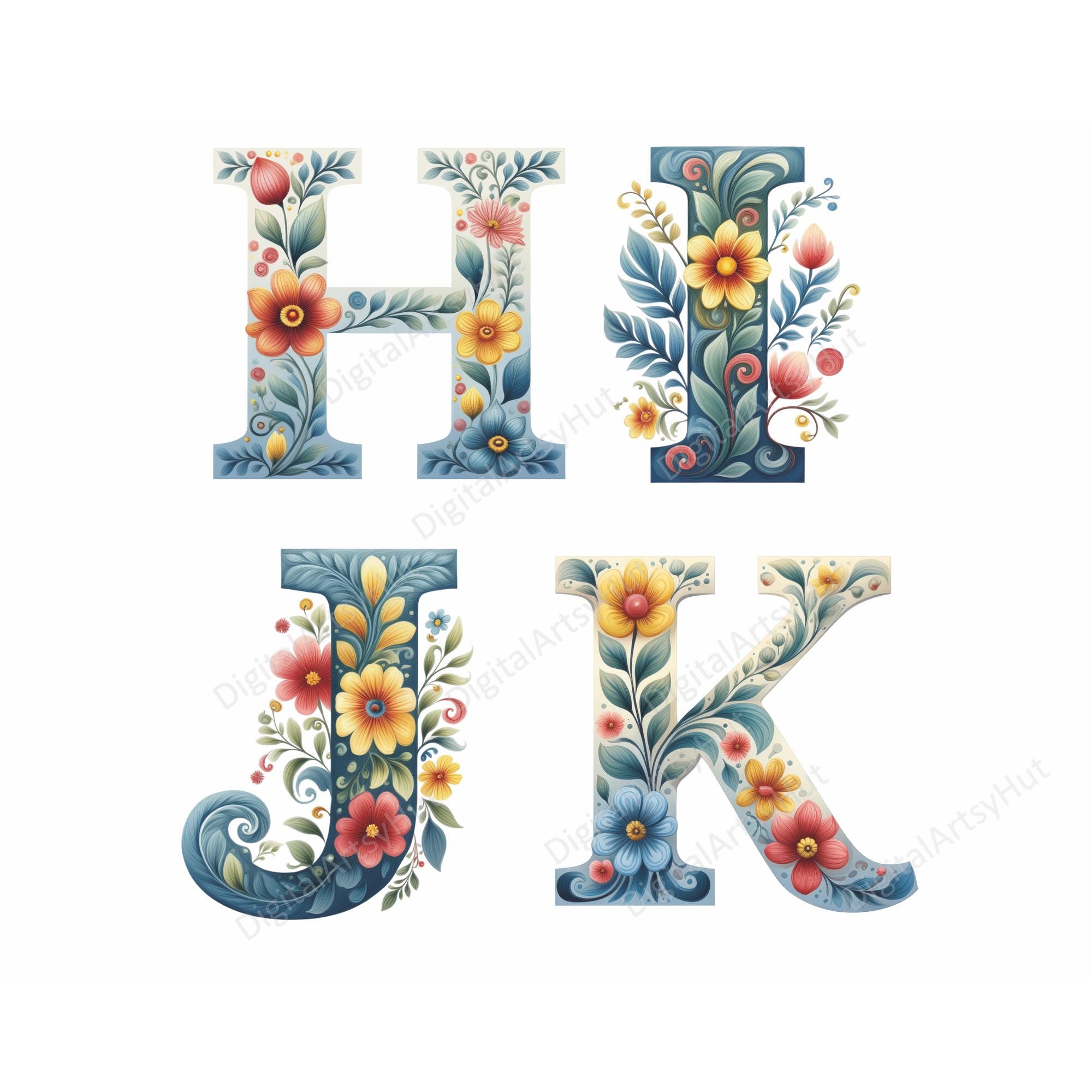 Floral Alphabet PNG Bundle. Watercolor Floral Letters Decorative ...