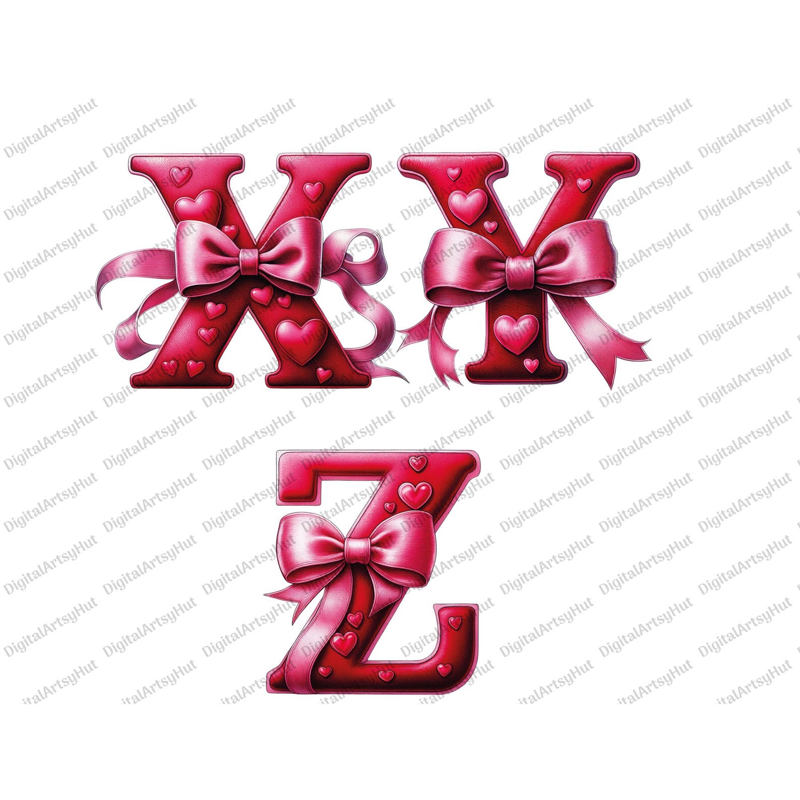 Valentines Watercolor Alphabets Bundle. Valentines Heart Letters PNG ...