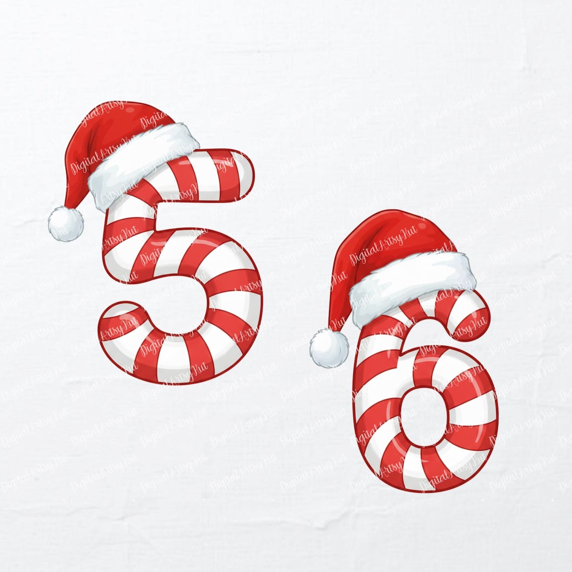 Christmas Candy Cane Numbers (0–9) PNG Set – Santa Hat Clipart, 300 DPI ...