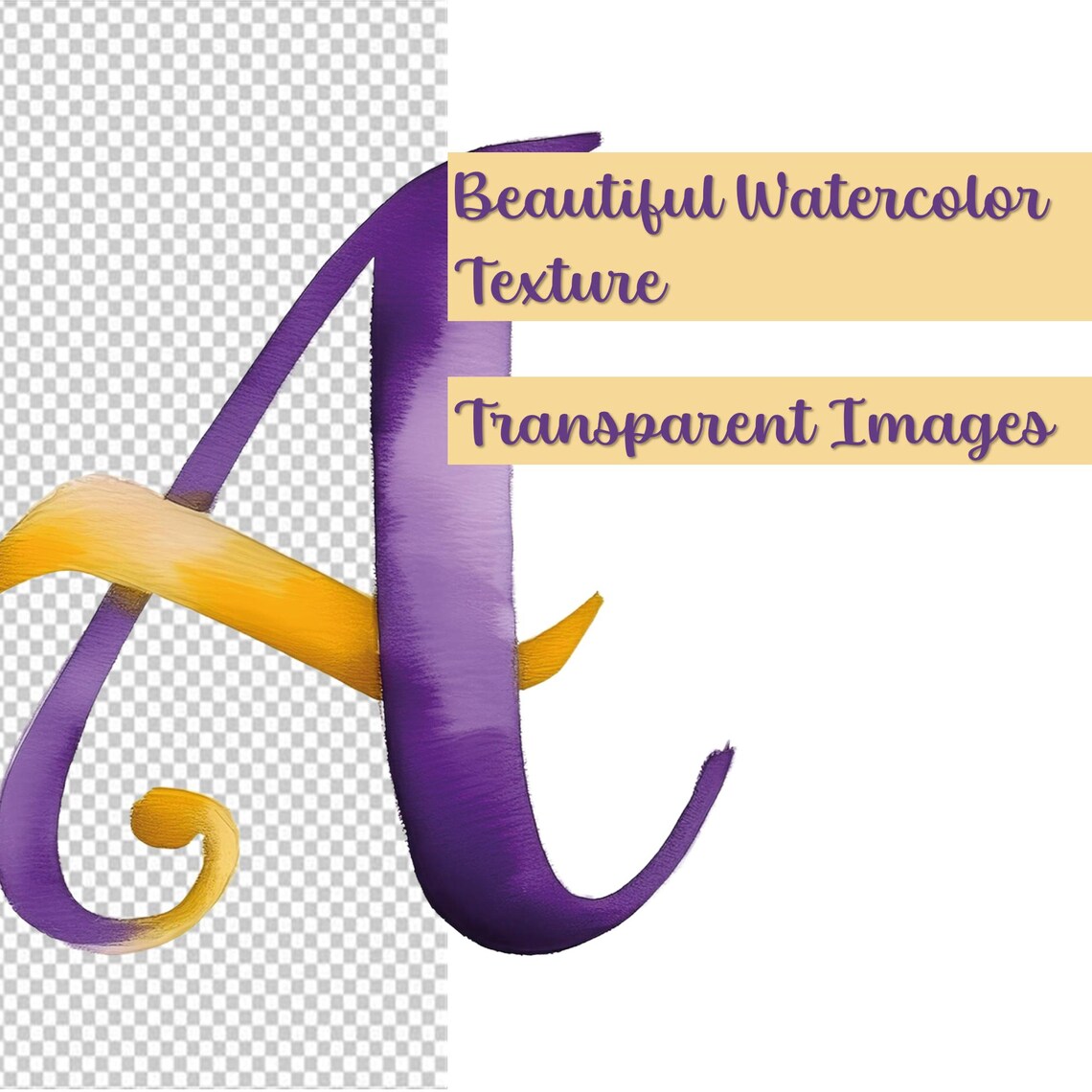 Watercolor Purple & Yellow Alphabet Clipart: 37 PNG Monogram Letters ...