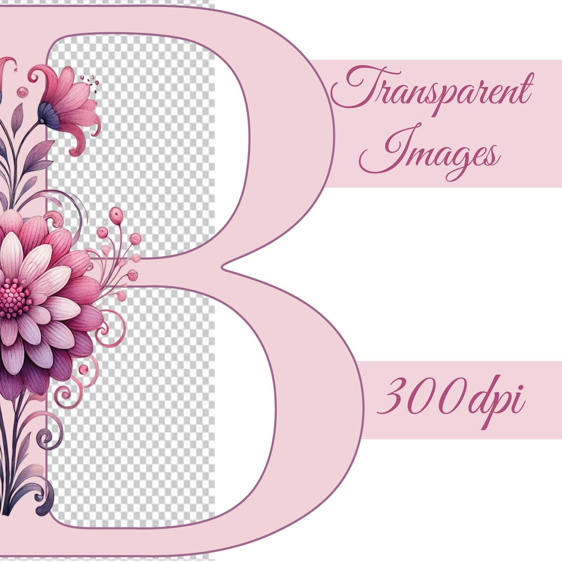 Floral Alphabet Clipart Bundle: Pink Flower Letters (PNG Digital ...