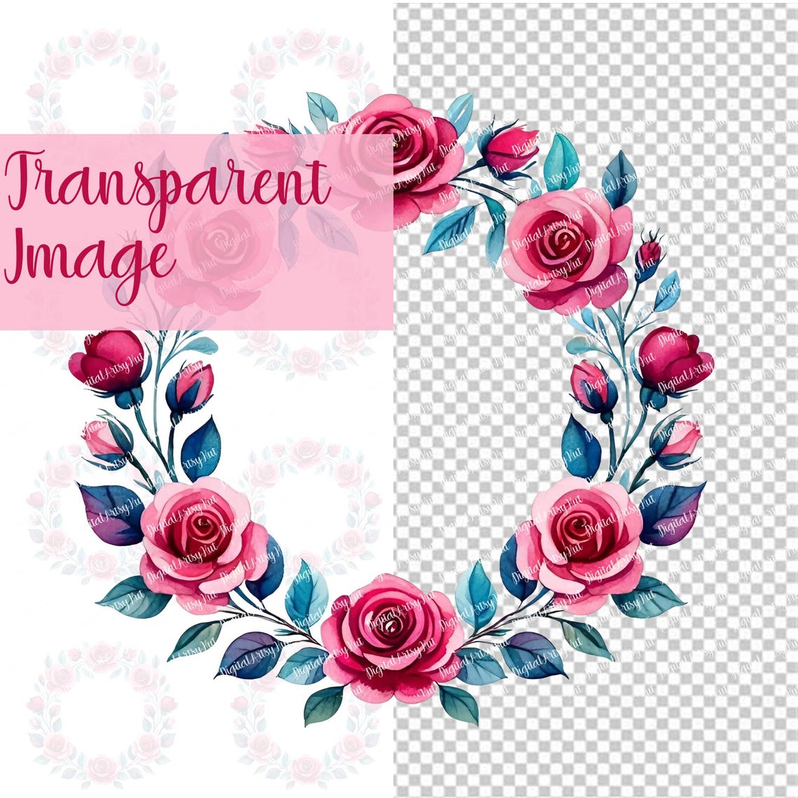 Red Roses Border PNG & Frame Clipart. Red Roses Wreath, Watercolor ...