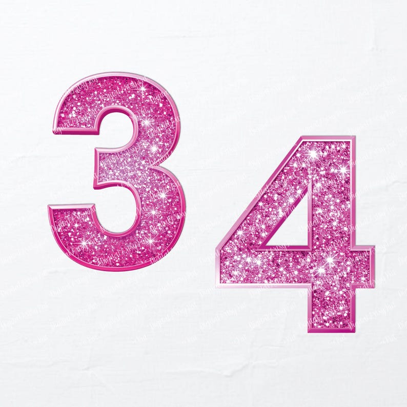 Pink Glitter Numbers Clipart PNG. Printable Numbers Sublimation ...