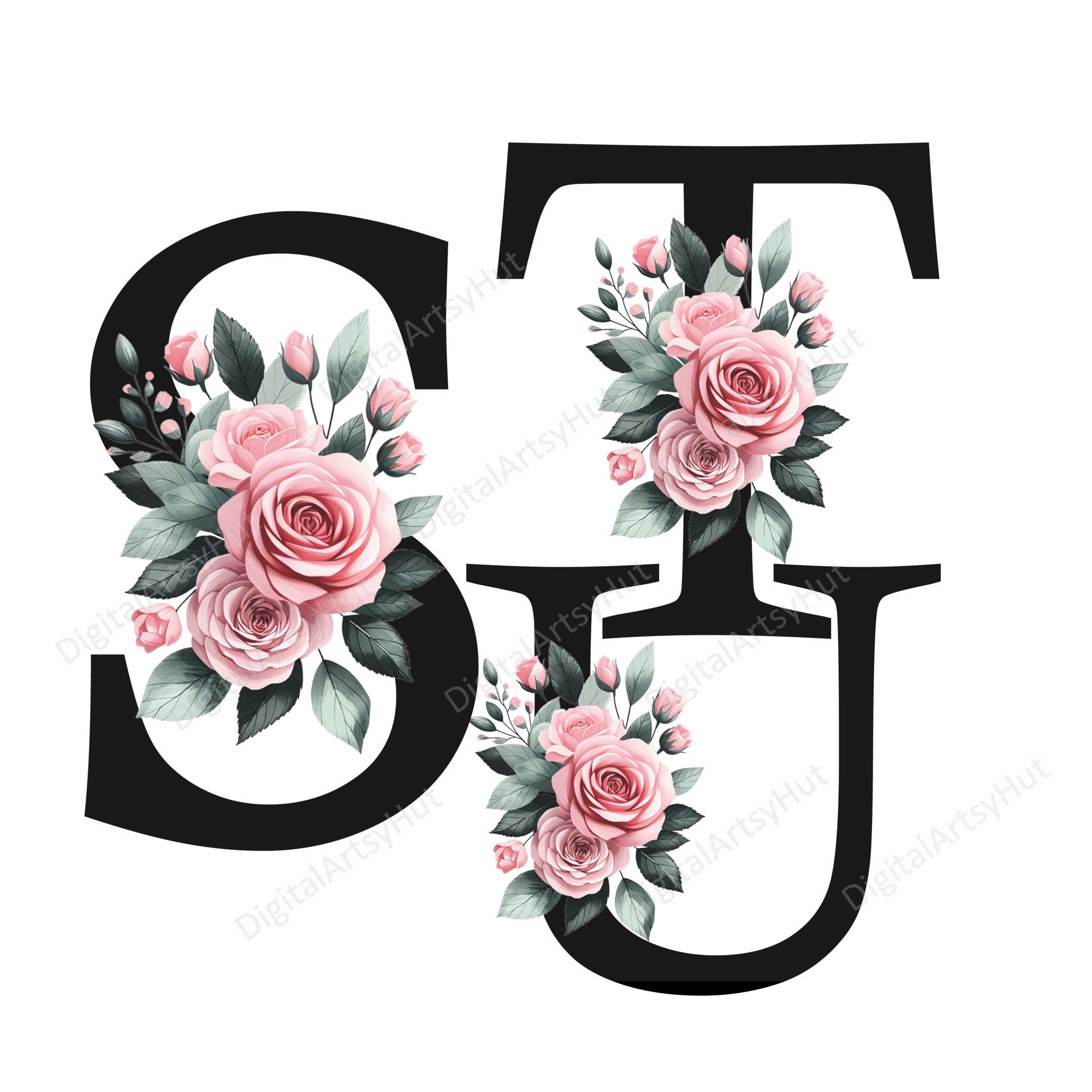Watercolor Rose Floral Letter Clipart: Wedding Monogram (digital ...