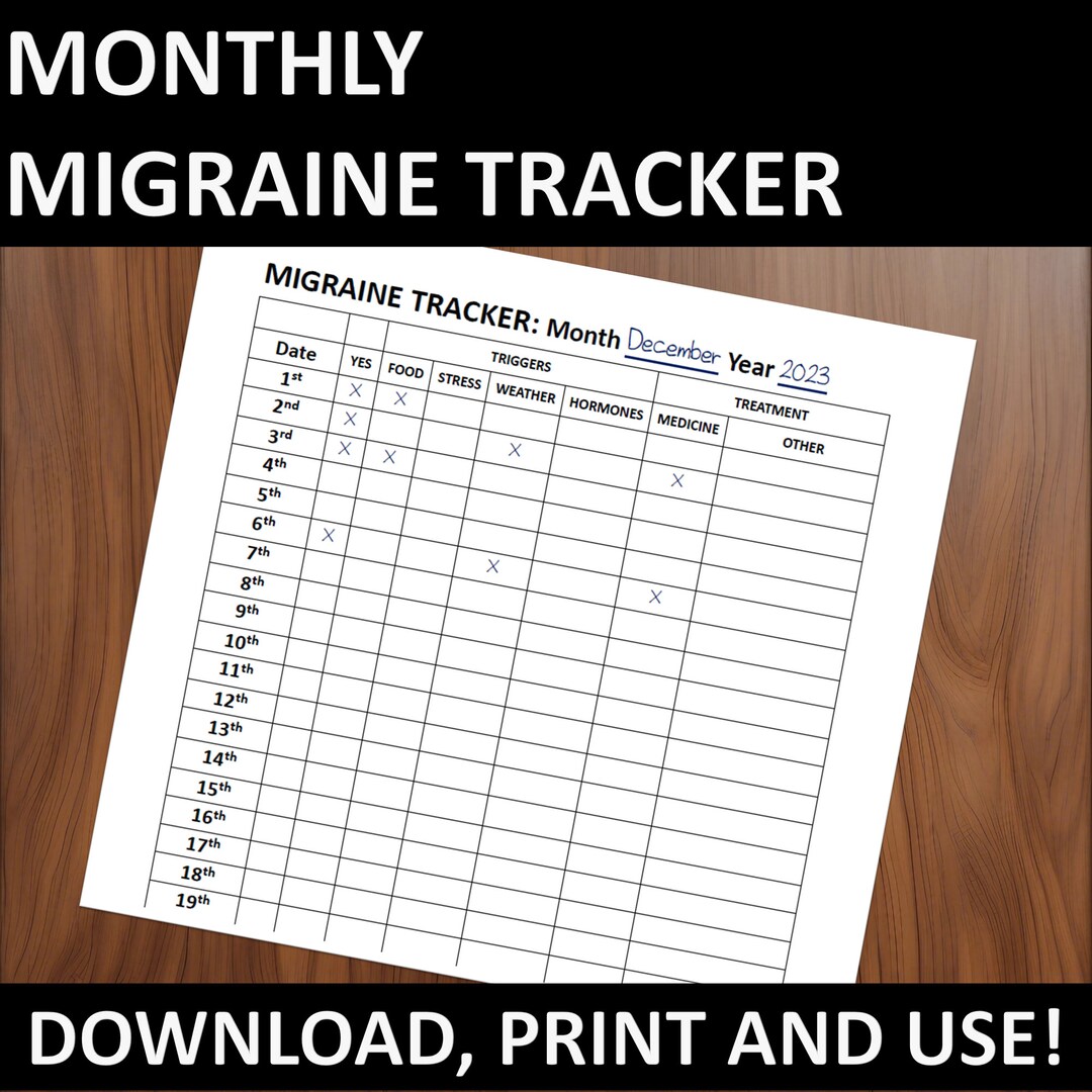 Simple and Convenient Monthly Migraine Tracker. Digital Download, Print ...