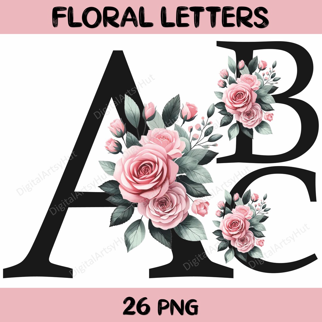 Watercolor Rose Floral Letter Clipart: Wedding Monogram (digital ...
