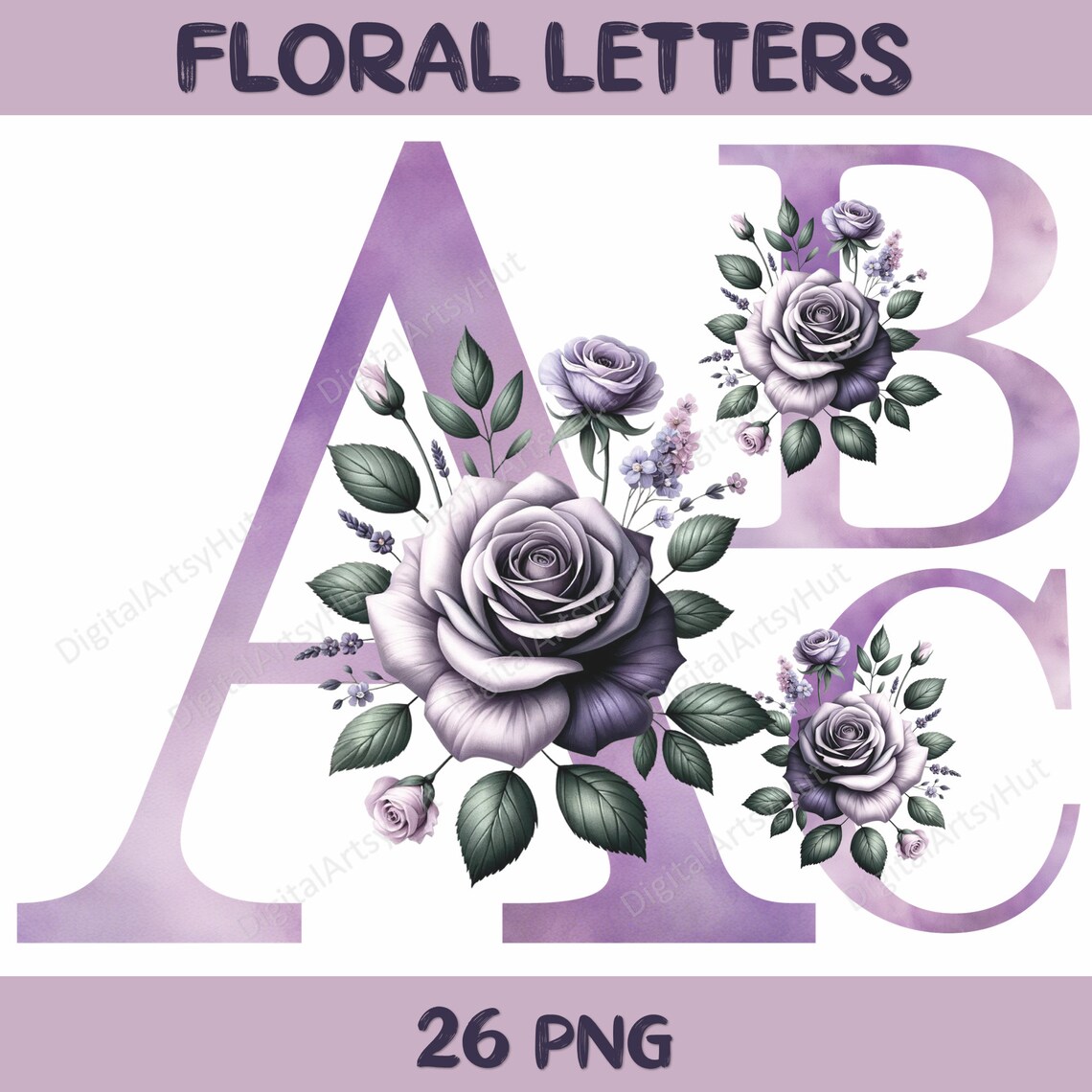 Watercolor Letter Alphabet Bundle Floral Letters Sublimation Letters ...