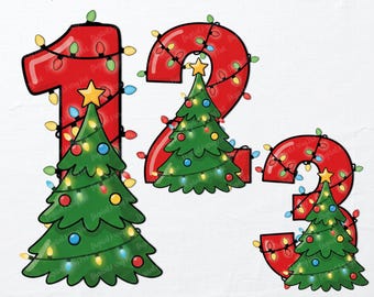 X-mas Numbers PNG Christmas Lights Tree Number Clipart Advent 1–24 ...