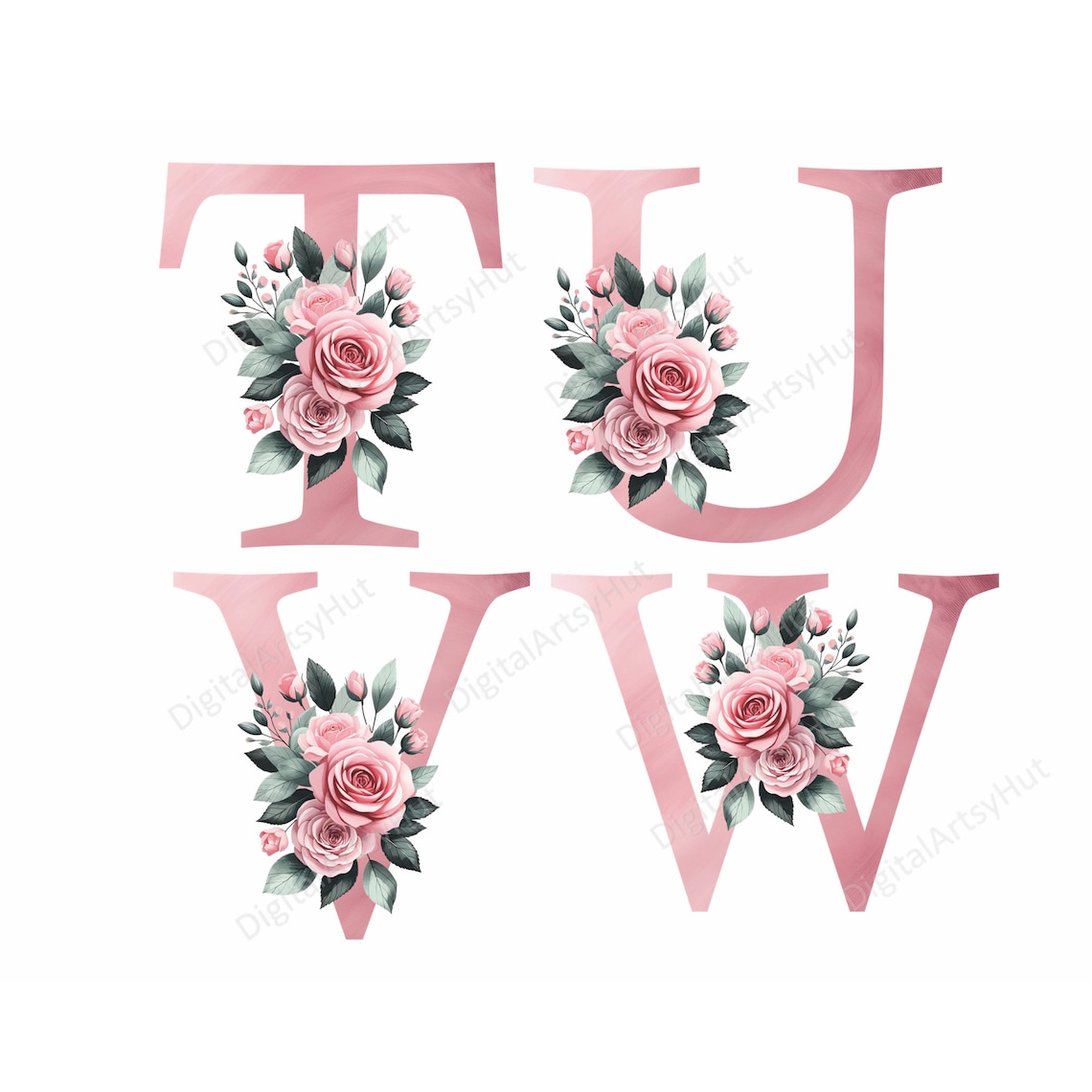 Floral Alphabet PNG Bundle. Watercolor Pink Floral Letters Decorative ...