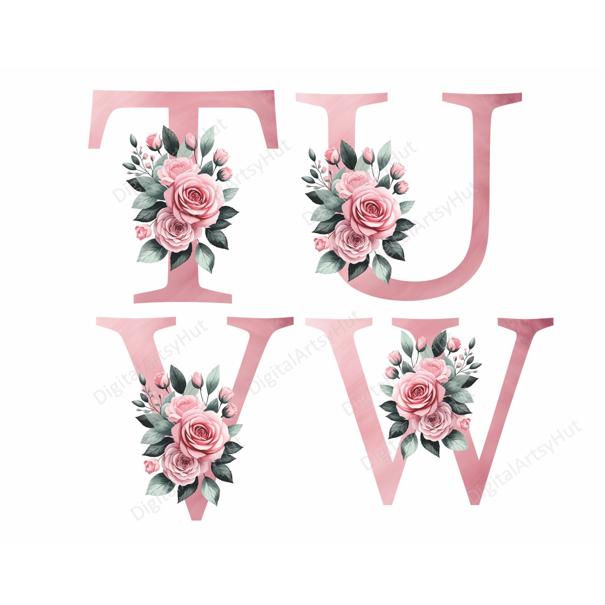 Floral Alphabet PNG Bundle. Watercolor Pink Floral Letters Decorative ...